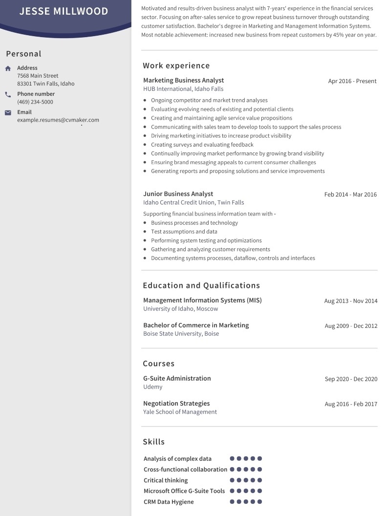 Business Analyst Resume Sample Example How To Write Tips 2022 