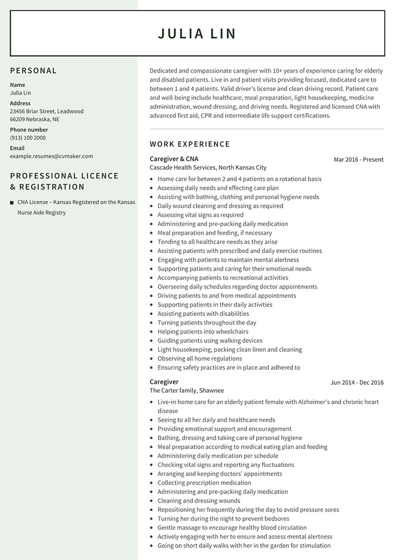 Caregiver Resume Example, Template & Writing Tips for 2025 - CVmaker.com Caregiver Resume Example, Template & Writing Tips for 2025 - CVmaker.com