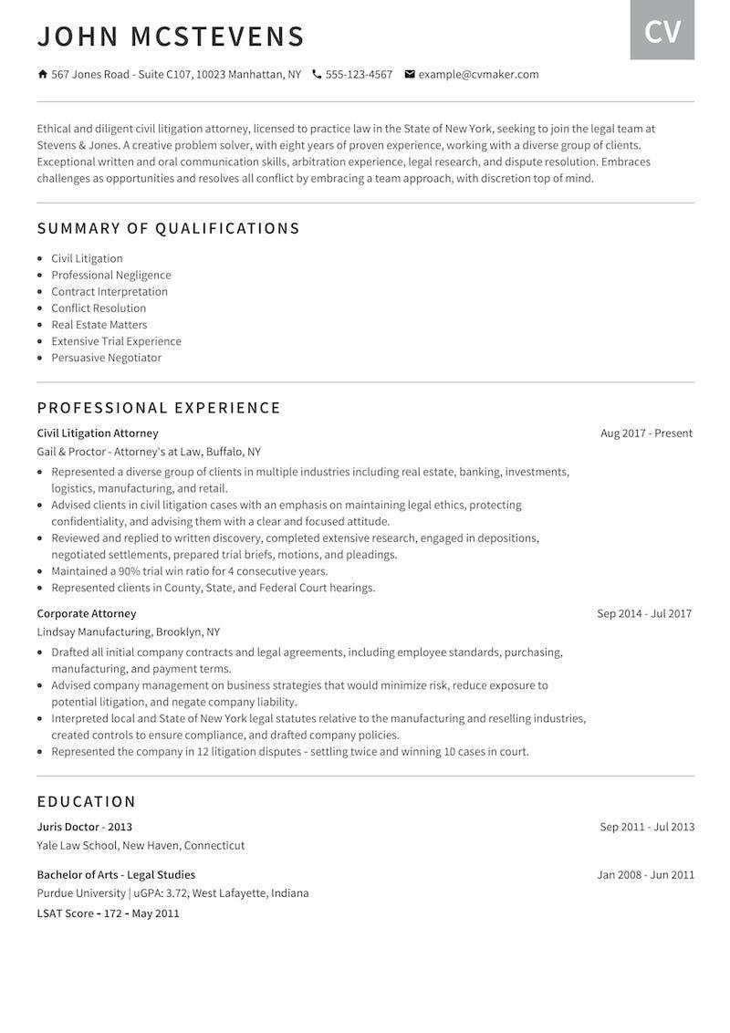 Attorney Resume Example And Lawyer Resume Writing Tips 2025