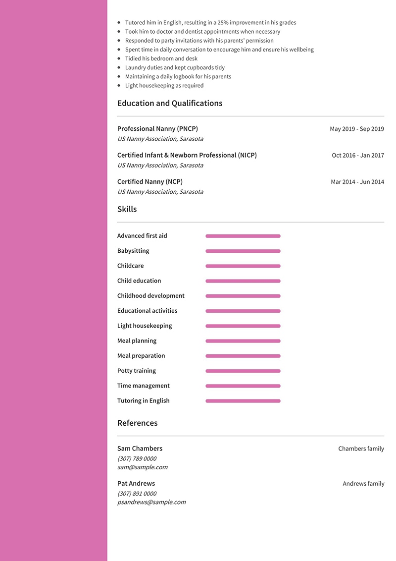 Nanny Resume Example, Template & Writing Tips for 2025 - CVmaker.com Nanny Resume Example, Template & Writing Tips for 2025 - CVmaker.com